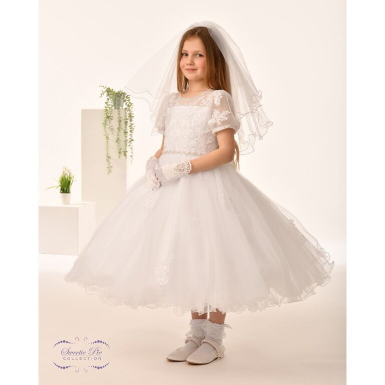 Sweetie Pie Long White Communion Dress - Alexas Little Boutique